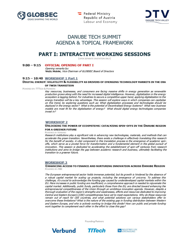 Danube Tech Summit - Agenda Nov 14 - EXT - COMMS - PURPOSE | PDF | Innovation | Entrepreneurship