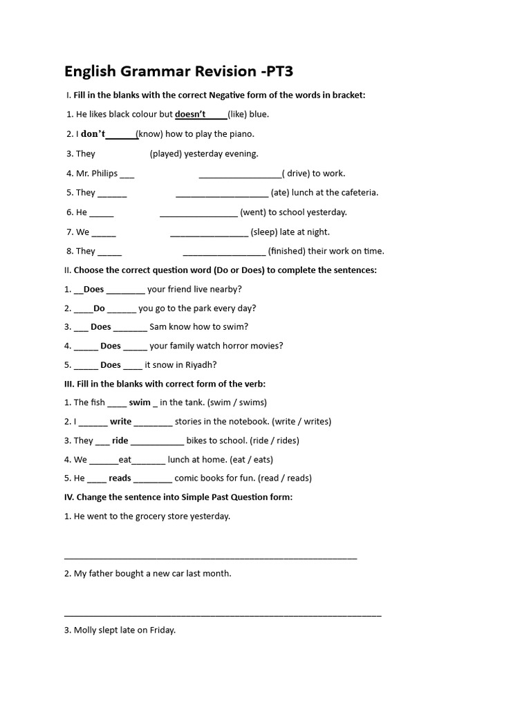 English Grammar Revision Exercises | PDF | Linguistic Morphology | Grammar