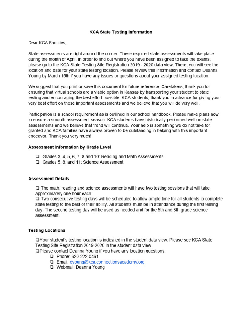 State Testing Parent Information-April 2020 | PDF