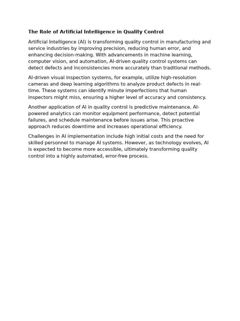 AI's Impact on Quality Control Systems | PDF