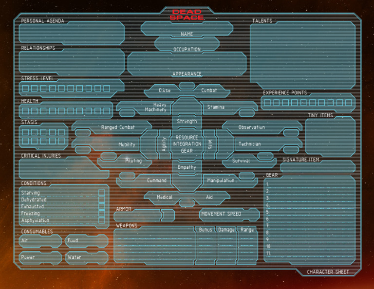 Dead Space Character Sheet | PDF