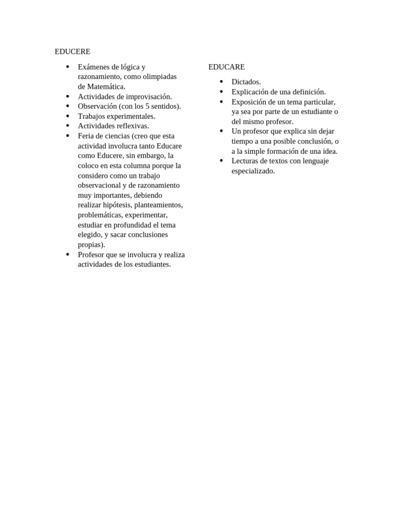 Actividades Educere y Educare | PDF