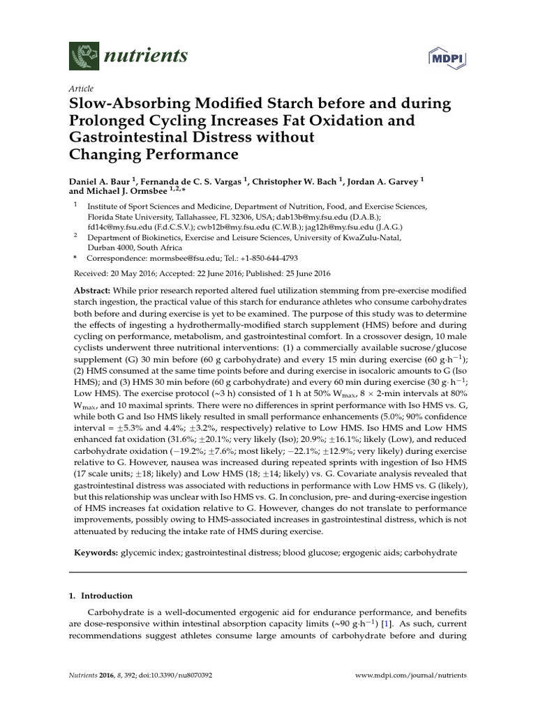 Slow-Absorbing Modified Starch Before and During | PDF | Carbohydrates ...