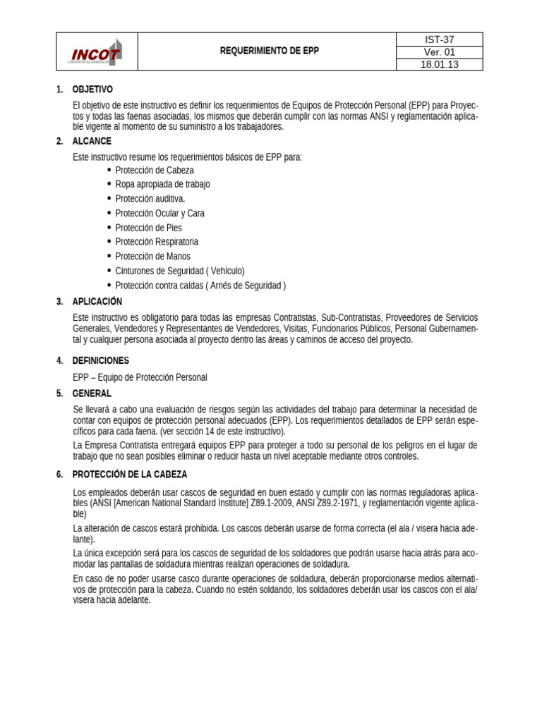 IST-37 Requerimiento de EPP | PDF | Soldadura | Construcción