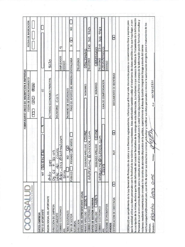 FORMULARIO_AFILIACION_EPS_COOSALUD | PDF