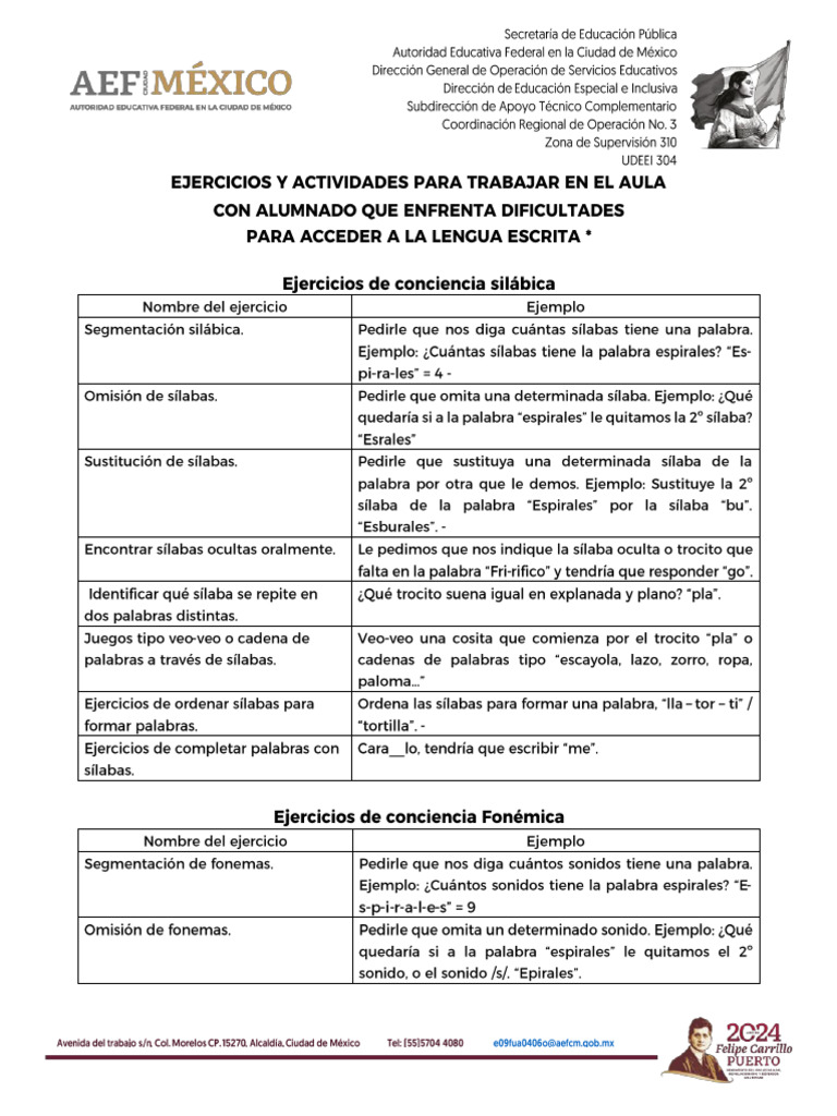 ejercicios para alumnado con dificultades para la lengua escrita | PDF