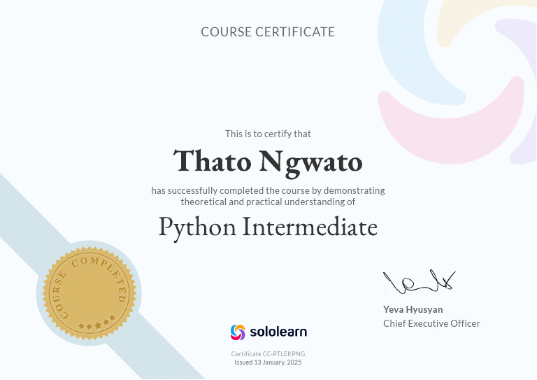 Thato Ngwato: Python Intermediate | PDF