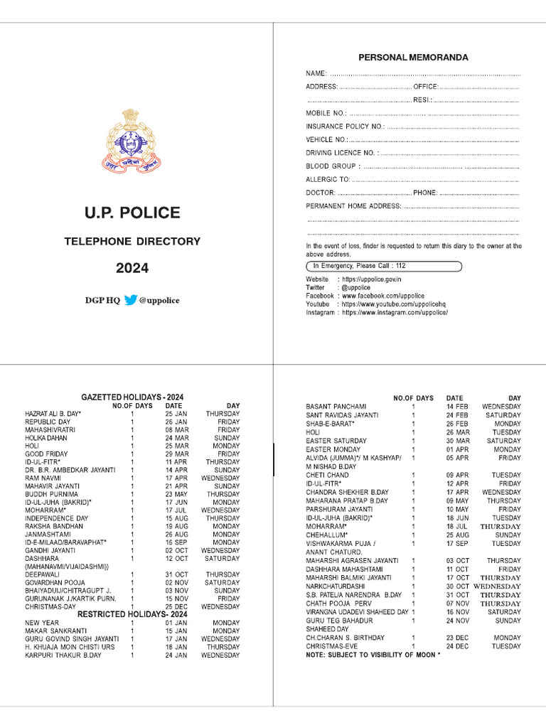 UP Police Telephone Directory 2024 | PDF