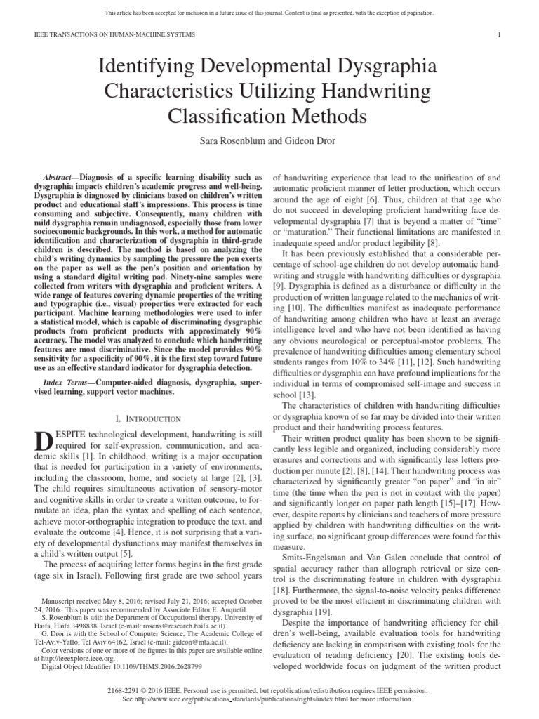 Identifying Developmental Dysgraphia | PDF | Support Vector Machine
