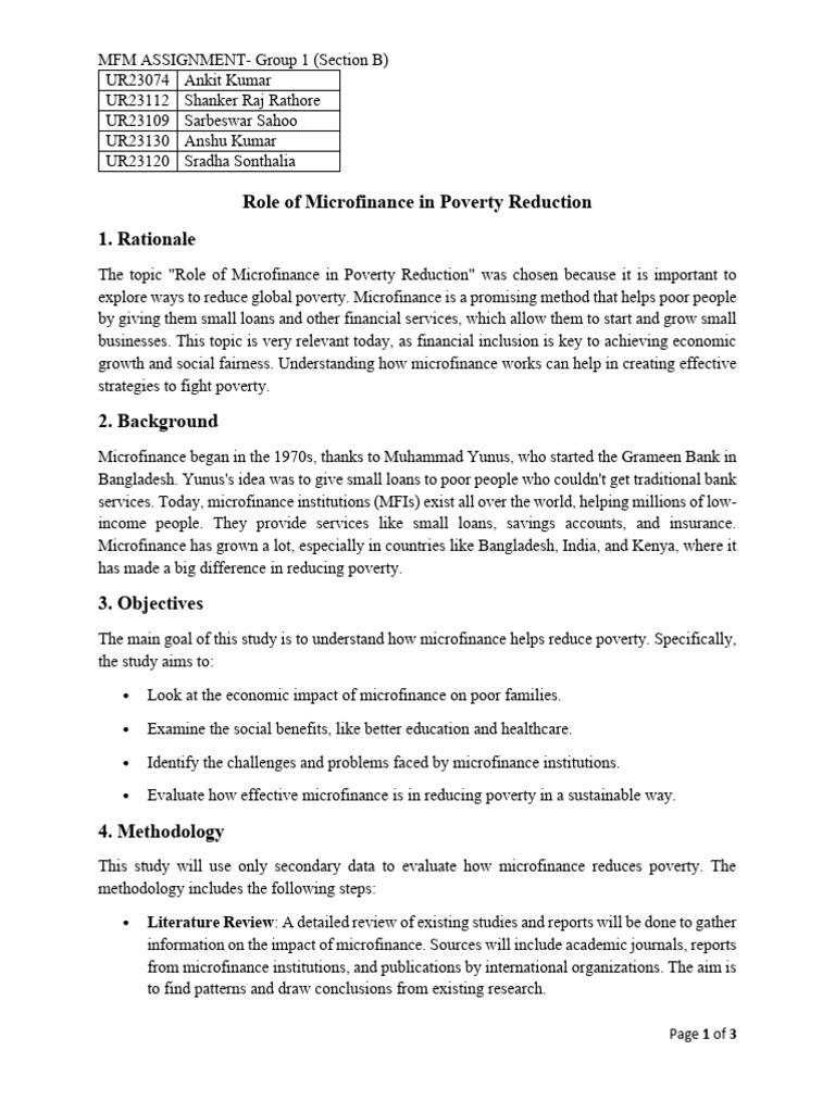 Role of Microfinance in Poverty Reduction | PDF | Microfinance ...