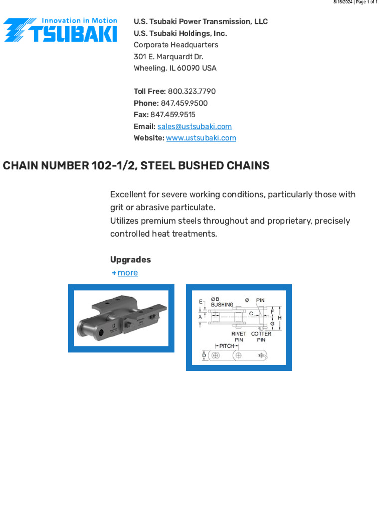 U.S. Tsubaki Steel Bushed Chains Overview | PDF