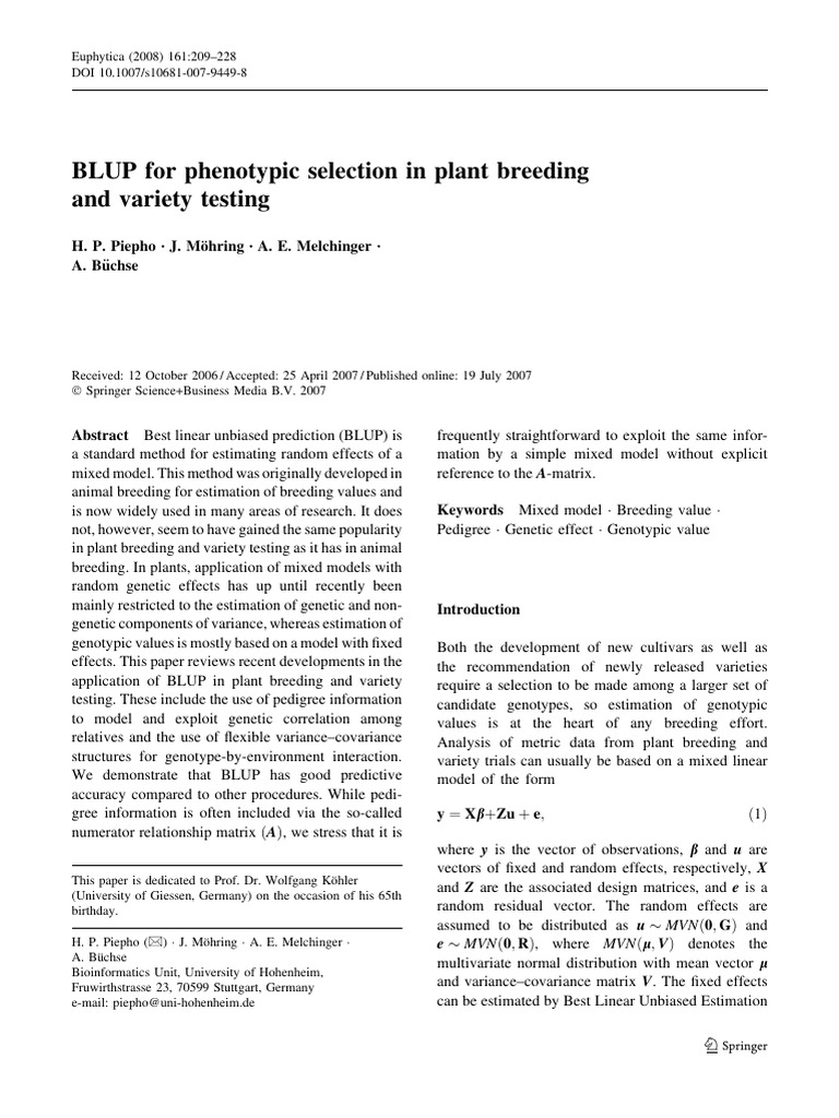 BLUP in Plant Breeding Applications | PDF | Estimator | Plant Breeding