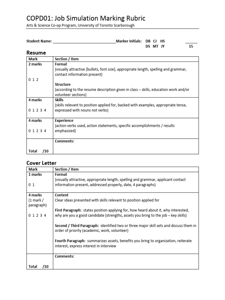 [COPD01] Job Simulation Marking Rubric | PDF