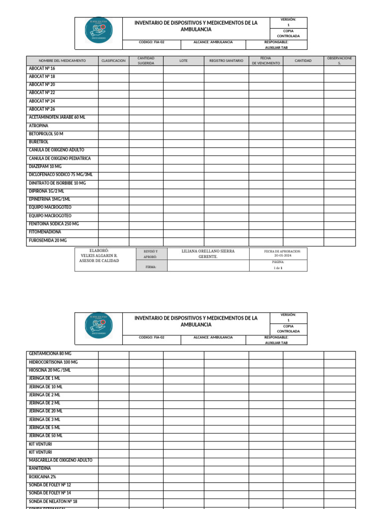 Inventario Ambulancia: Medicamentos y Dispositivos | PDF | Medicina de ...