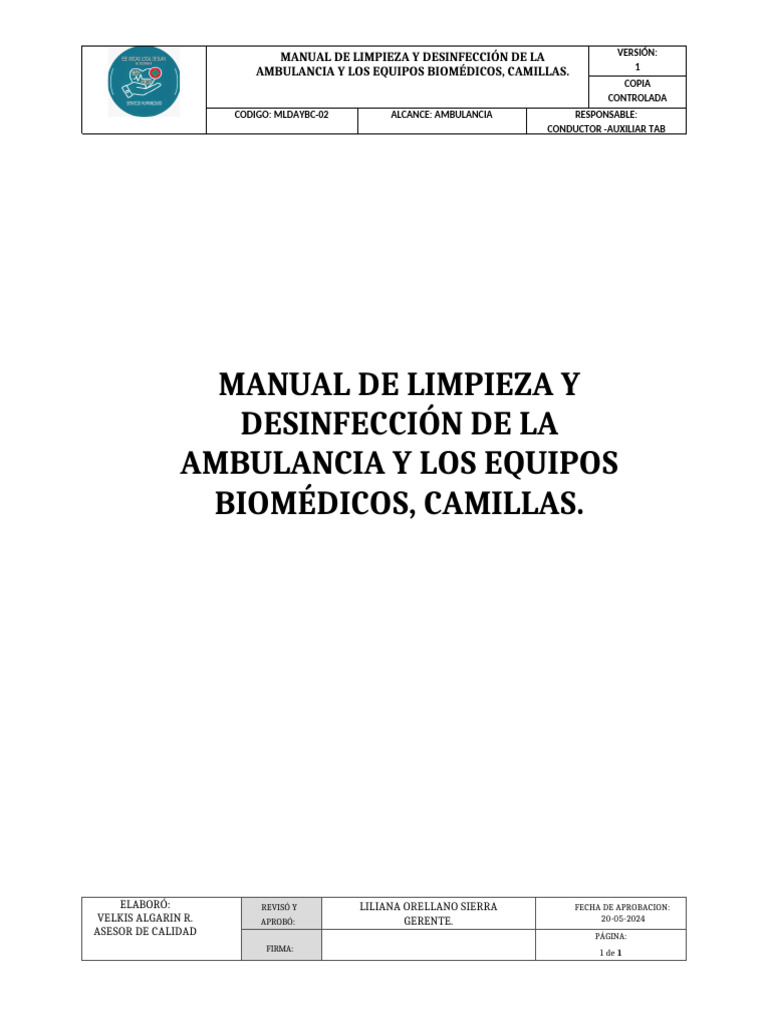 Manual de Limpieza y Desinfección de La Ambulancia y Los Equipos Biomédicos | PDF | Las ...