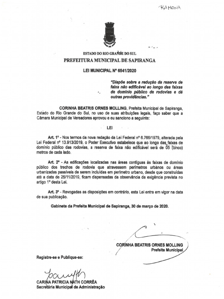 6541 2020 - Redução Faixa Não Edificável Rodovias | PDF