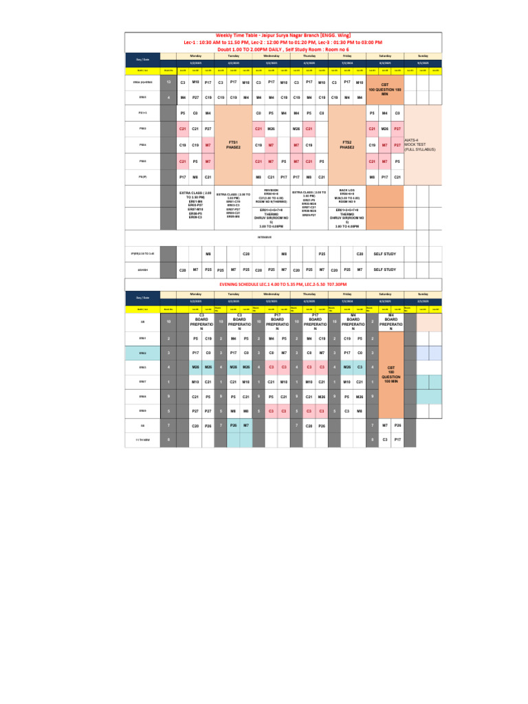 Engineering Wing Time Table 03.01.2025 To 09.02.2025 | PDF