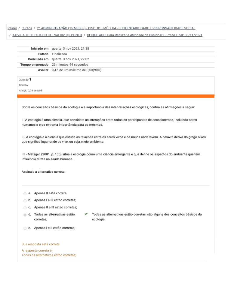 Prova 3 - Av3 - Sustentabilidade | PDF | Sustentabilidade | Ecologia