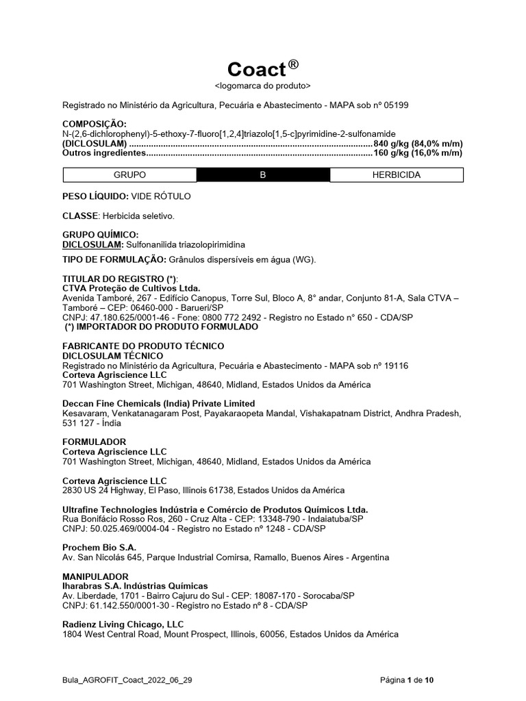 Bula Coact Corteva BR La v1 | PDF | Agricultura | Ambiente natural