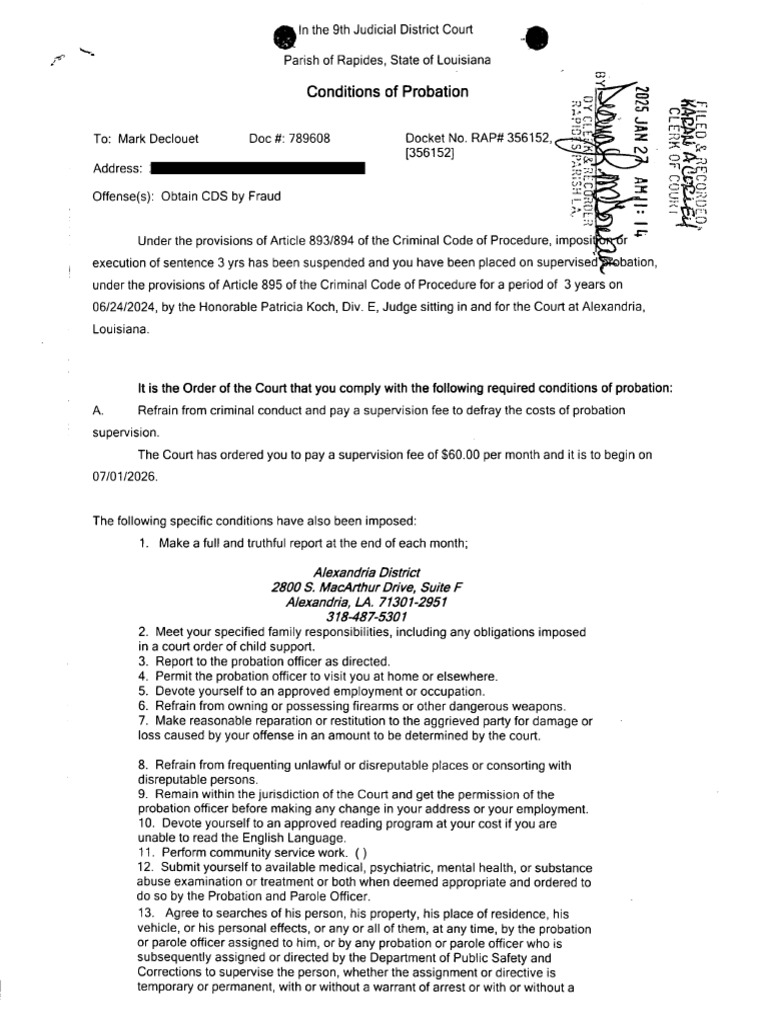 Mark DeClouet probation form | PDF