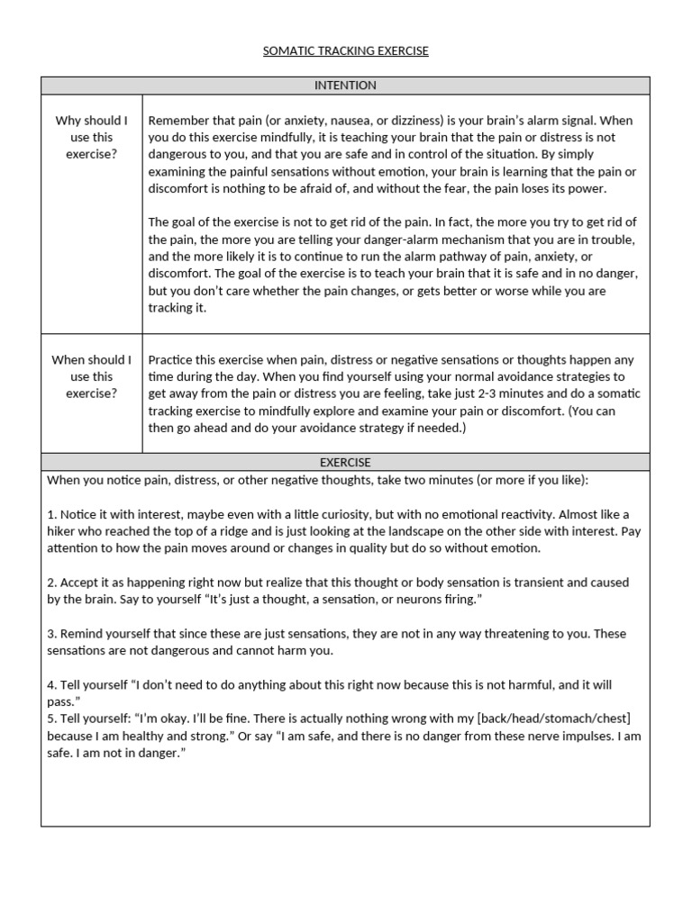 Somatic Tracking Exercise | PDF | Pain | Anxiety