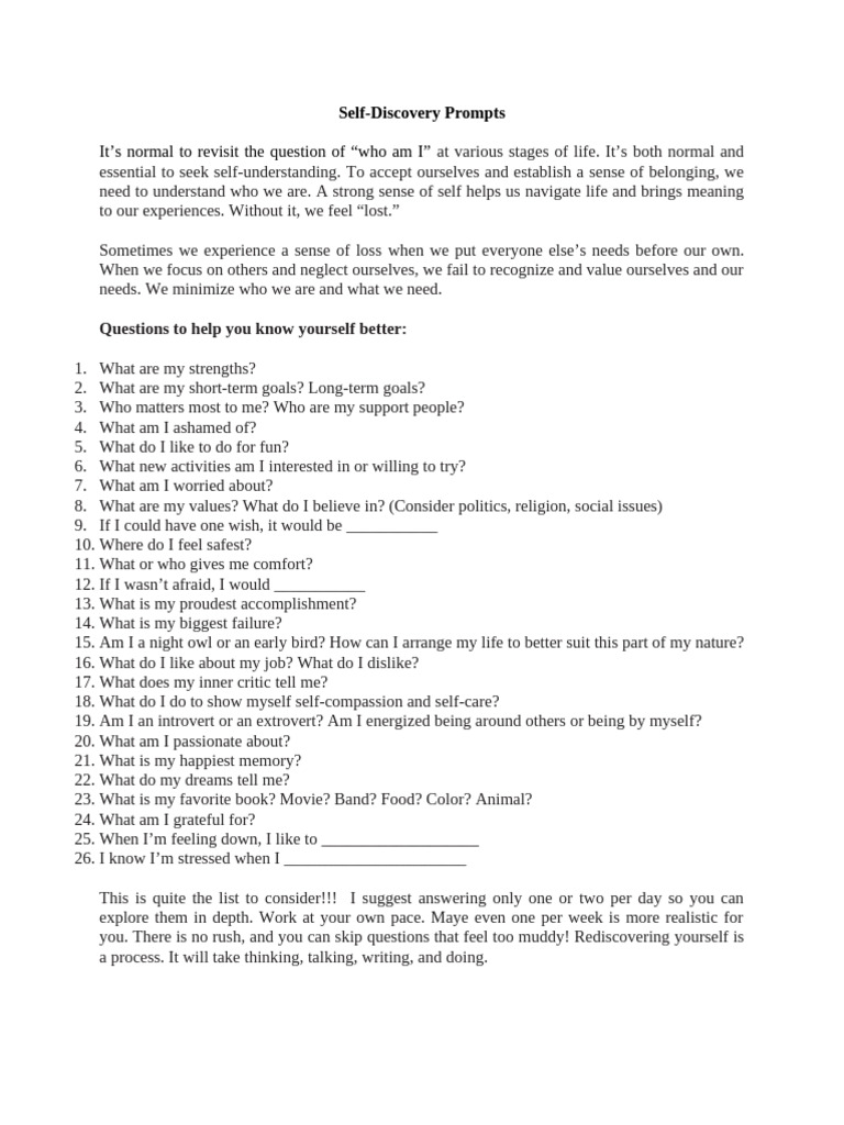 Self-Discovery Prompts | PDF