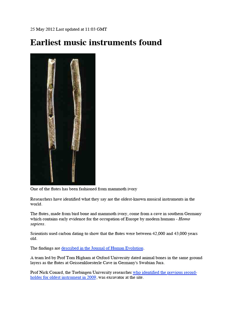 Earliest Music Instruments Found | PDF