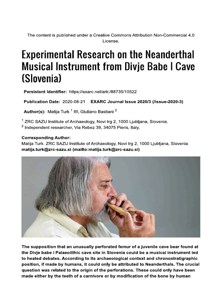 Experimental Research On The Neanderthal Musical Instrument From Divje ...