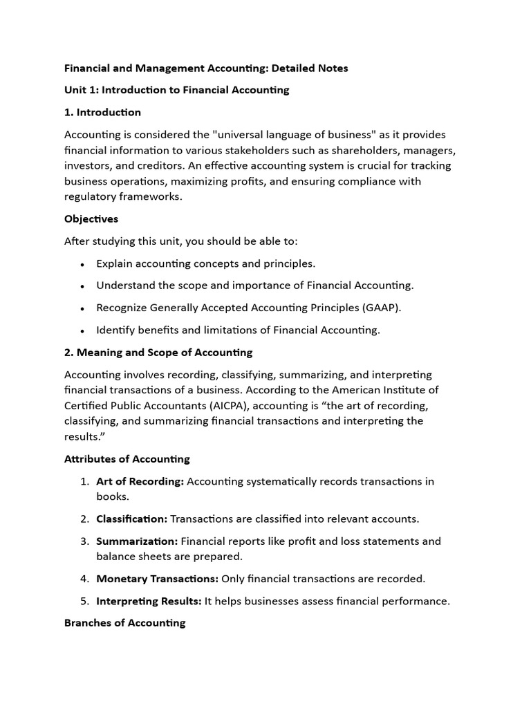 Financial and Management Accounting NOTES | PDF | Debits And Credits ...