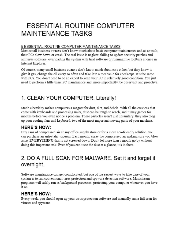 5 Essential Routine Computer Maintenance Tasks | PDF | Computer File ...
