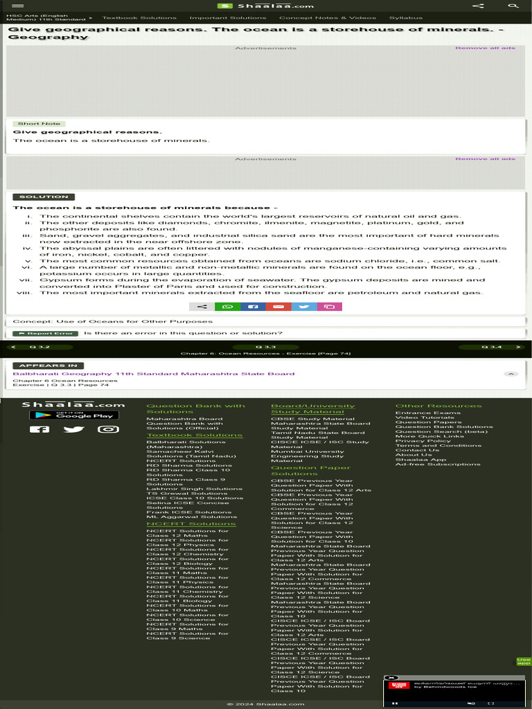 Give Geographical Reasons. The Ocean Is A Storeho | PDF | Oceans | Minerals