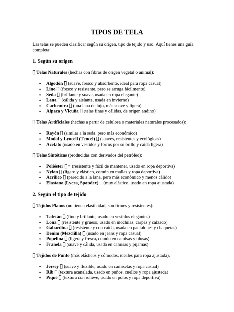 Tipos de Tela | PDF | Textiles | Ropa