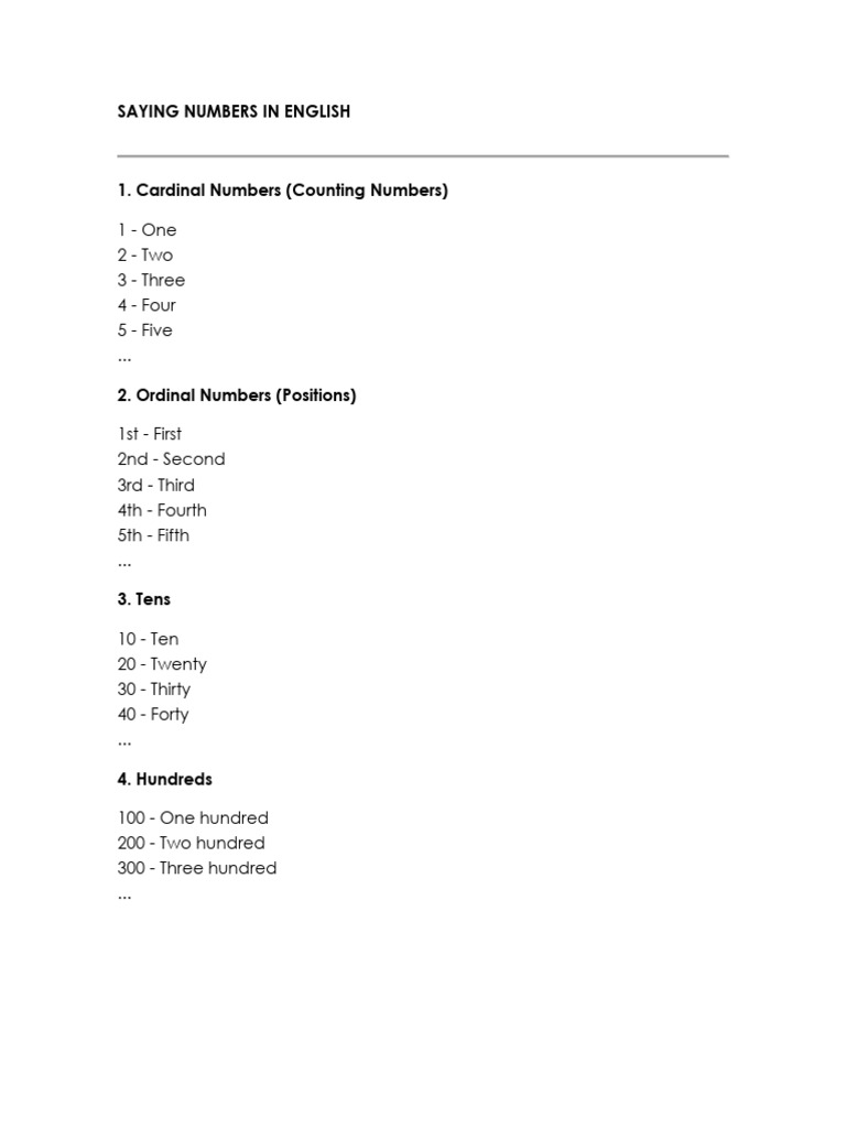 Saying Numbers in English: A Guide | PDF