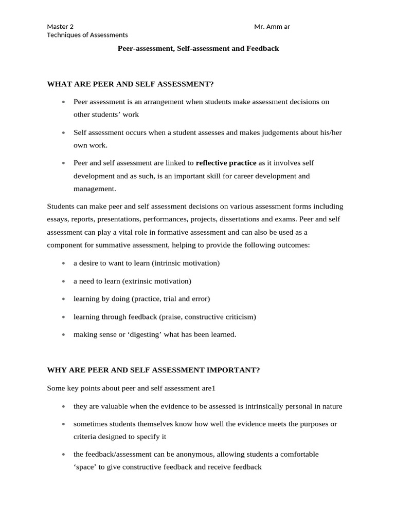 Peer-Assessment, Self-Assessment and Feedback | PDF | Educational ...