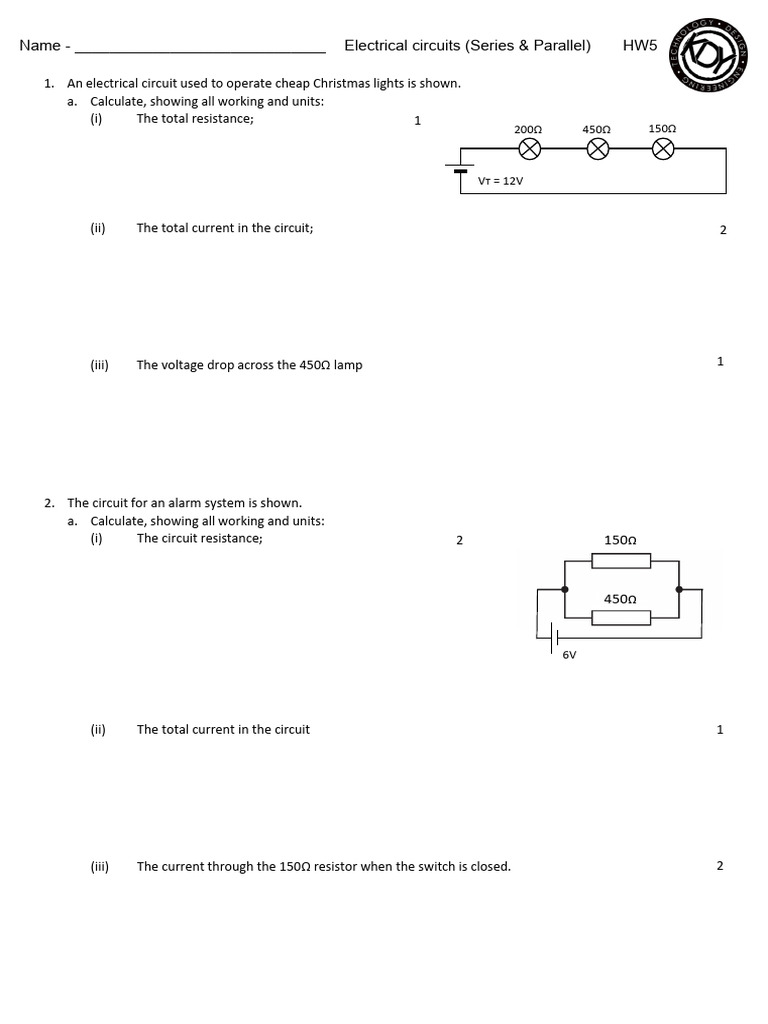 HW5 Electrical Circuits (Series & Parallel) | PDF