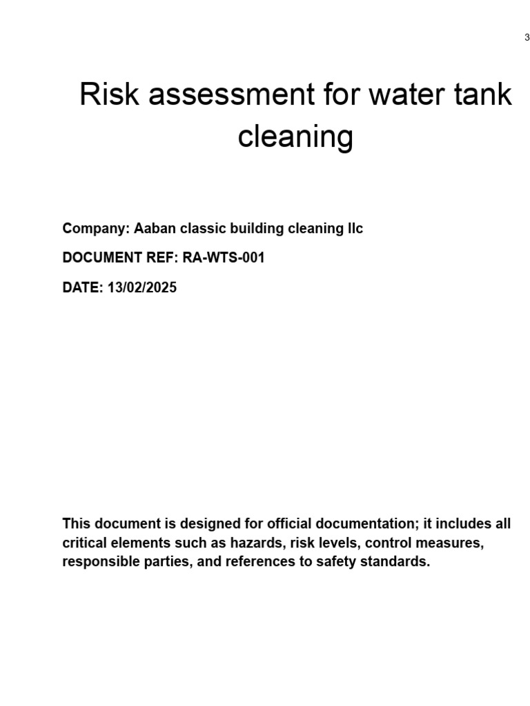 Water Tank Cleaning Risk Assessment | PDF | Personal Protective ...
