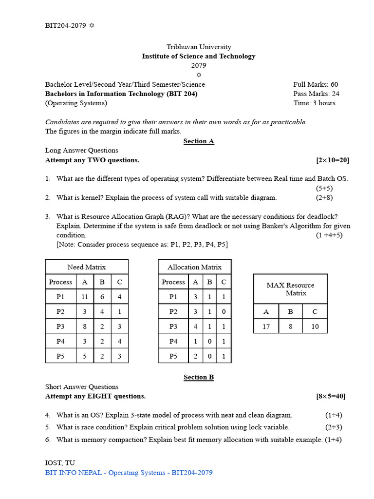 BIT204 Operating Systems Exam Guide | PDF | Operating System | Kernel (Operating System)