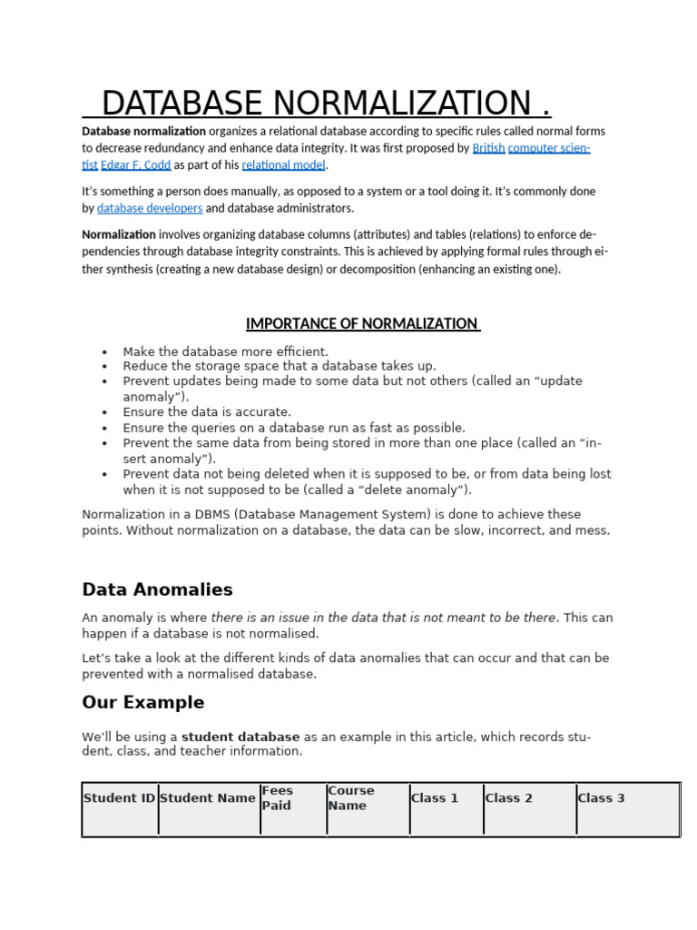 DATABASE NORMALIZATION | PDF | Databases | Relational Model DATABASE NORMALIZATION | PDF | Databases | Relational Model