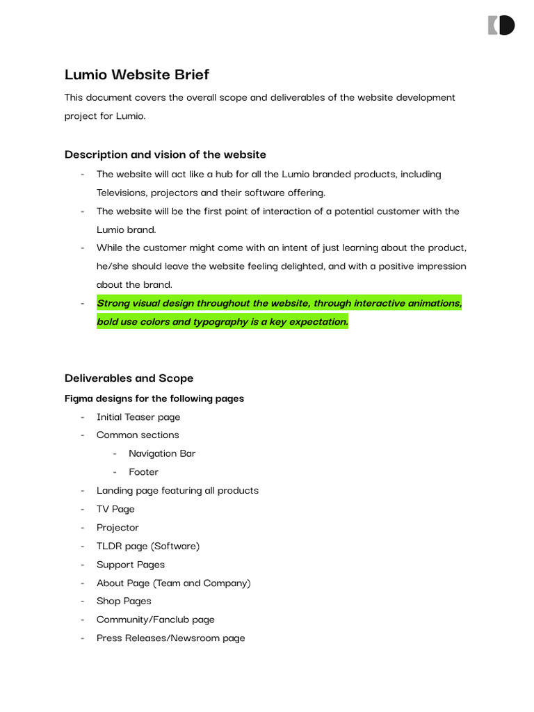 Lumio Website Brief | PDF