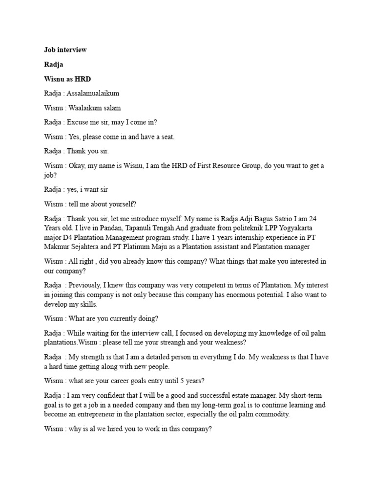 Job Interview Dialogue: Radja & HRD | PDF