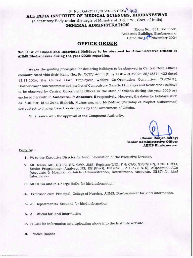 AIIMS Bhubaneswar 2025 Calendar | PDF