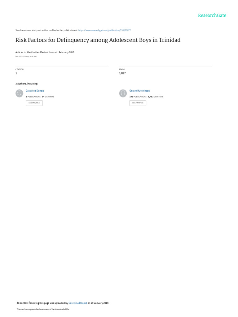 Risk Factors for Delinquency in Trinidad | PDF | Juvenile Delinquency ...