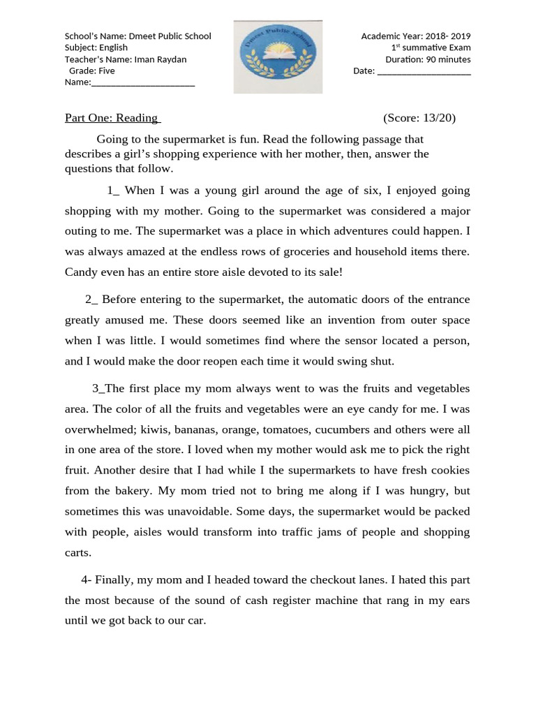 At The Supermarket Grade 5 | PDF | Supermarket | Grocery Store