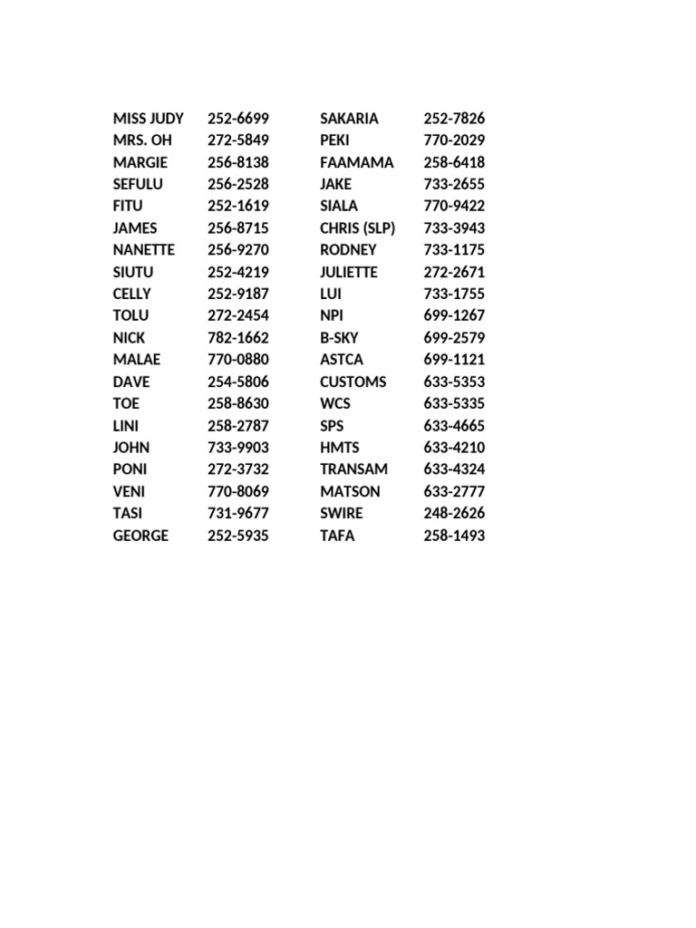 Phone Numbers | PDF