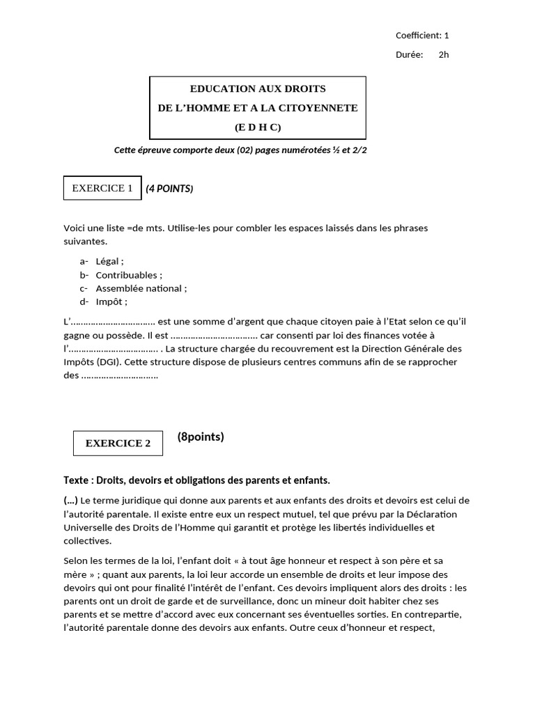 Examen Blanc EDHC | PDF | Impôts | Citoyenneté