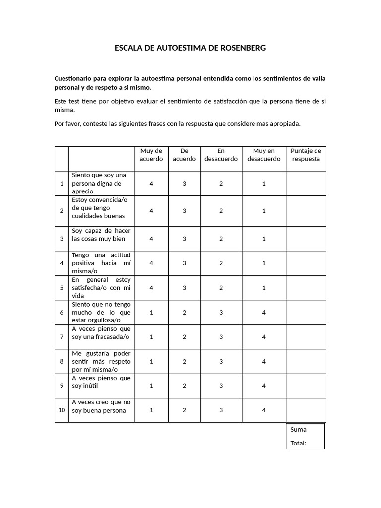 Test de Autoestima | PDF