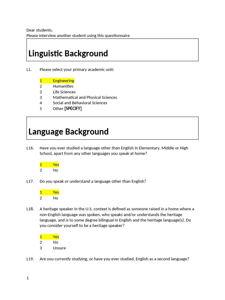 Multilingual Survey - Questionnaire-Based On RUMS | PDF ...