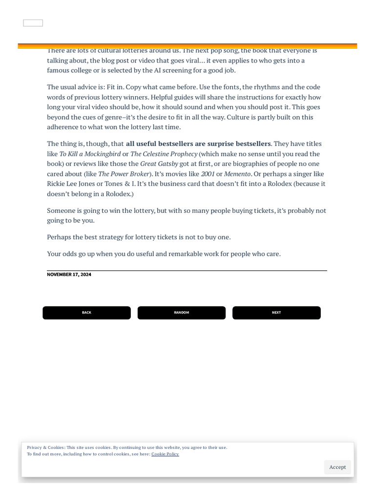 Seths Blog 2024 11 How To Buy A Lottery Ticket | PDF