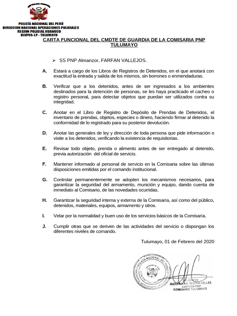 Carta Funcional Farfan | PDF