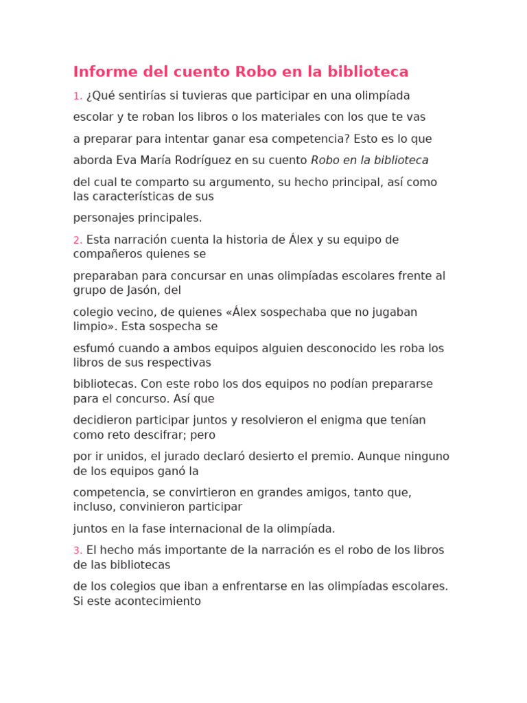Informe Del Cuento Robo en La Biblioteca | PDF
